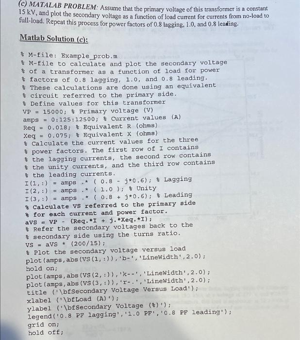 Solved - MATLAB Problems ∗1& " 2 (Transformer: Analytical | Chegg.com