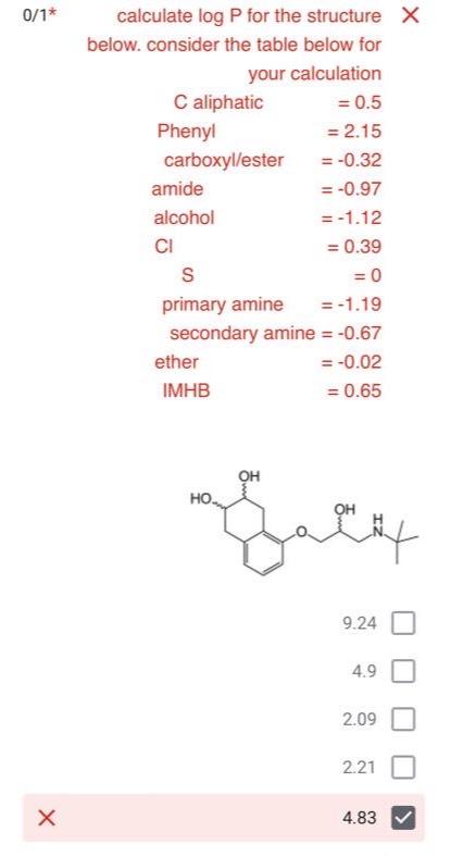 Solved 01**calculate logP ﻿for the structure below. consider | Chegg.com