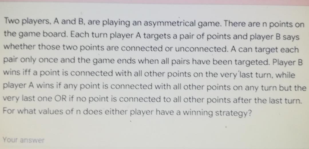Solved Two players, A and B, are playing an asymmetrical | Chegg.com