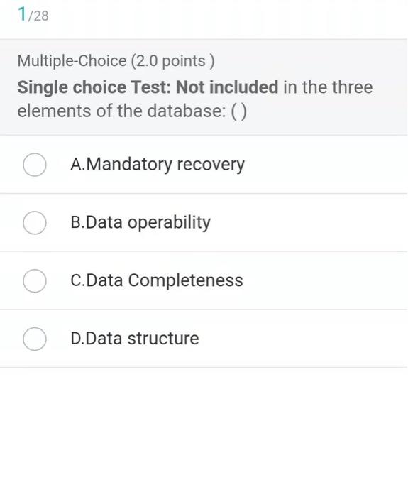 Solved 1/28 Multiple-Choice (2.0 points) Single choice Test: | Chegg.com