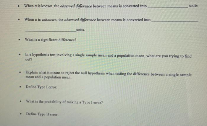 Solved When o is known, the observed difference between | Chegg.com