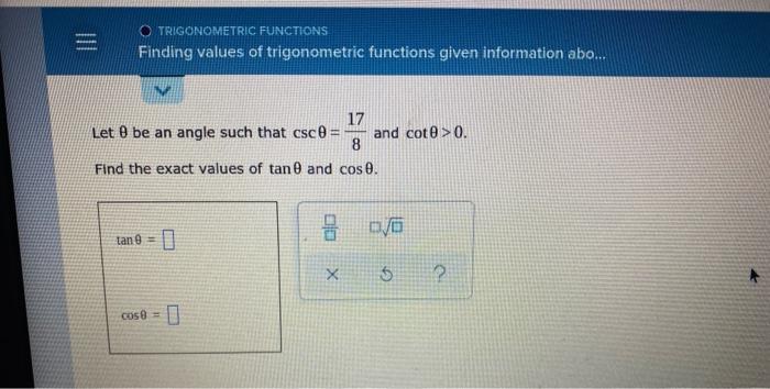 Solved E TRIGONOMETRIC FUNCTIONS Finding values of | Chegg.com