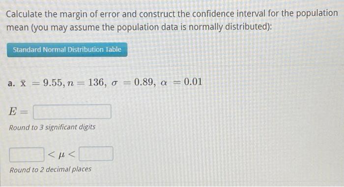 Solved Calculate the margin of error and construct the | Chegg.com