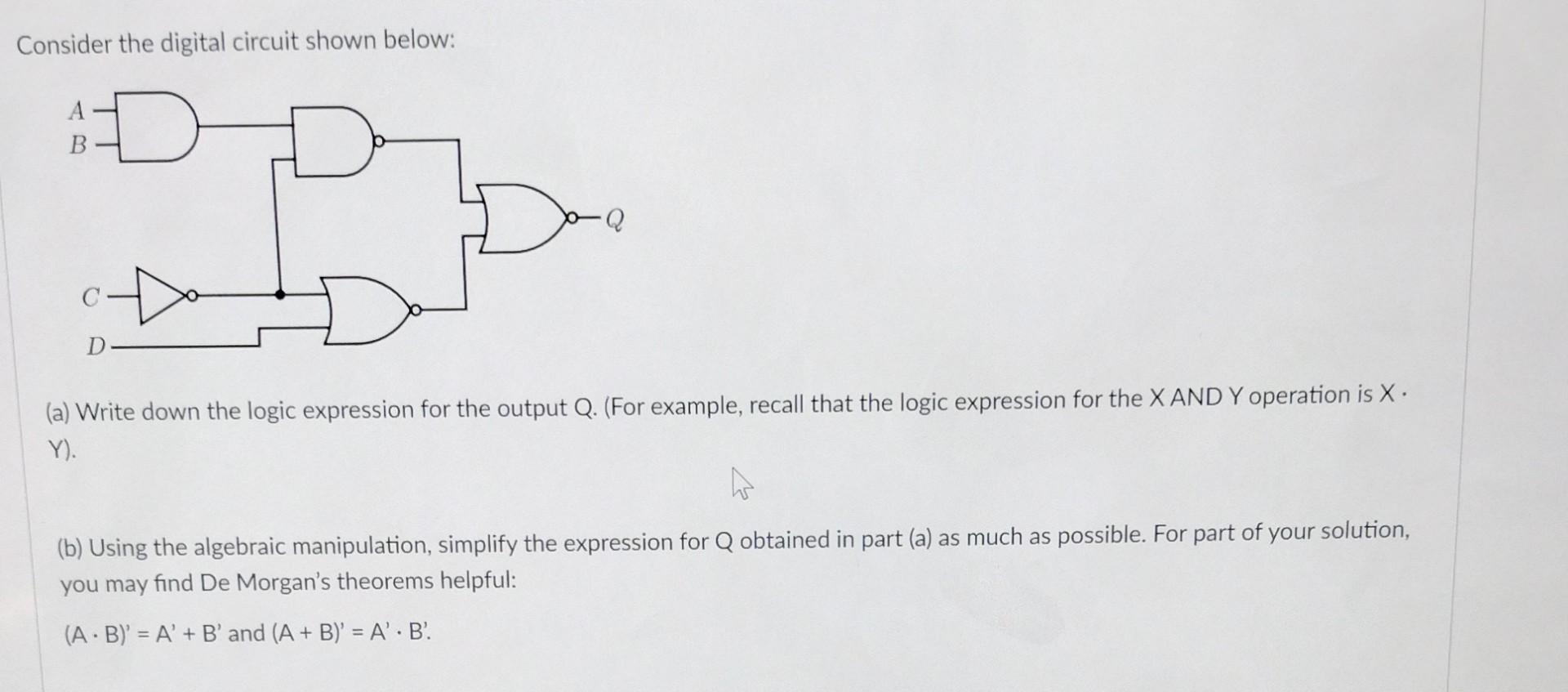 Solved Consider the digital circuit shown below: A B D D (a) | Chegg.com