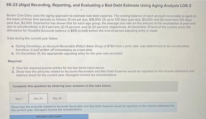 Solved E6-23 (Algo) Recording, Reporting, and Evaluating a | Chegg.com