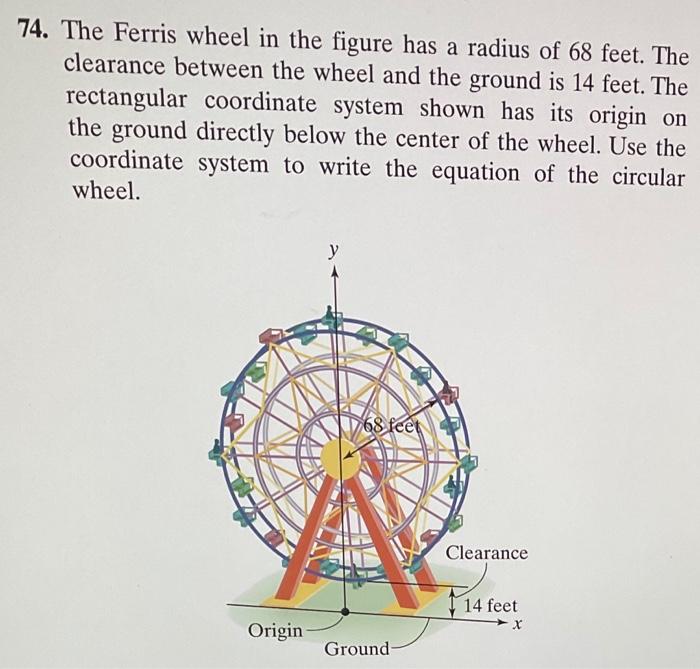 Solved 74. The Ferris wheel in the figure has a radius of 68 | Chegg.com