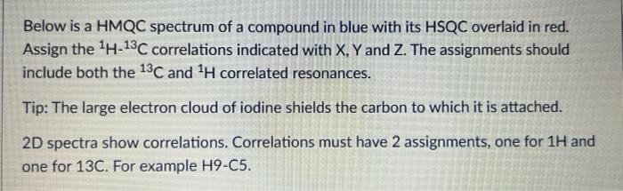 Below is a HMQC spectrum of a compound in blue with | Chegg.com