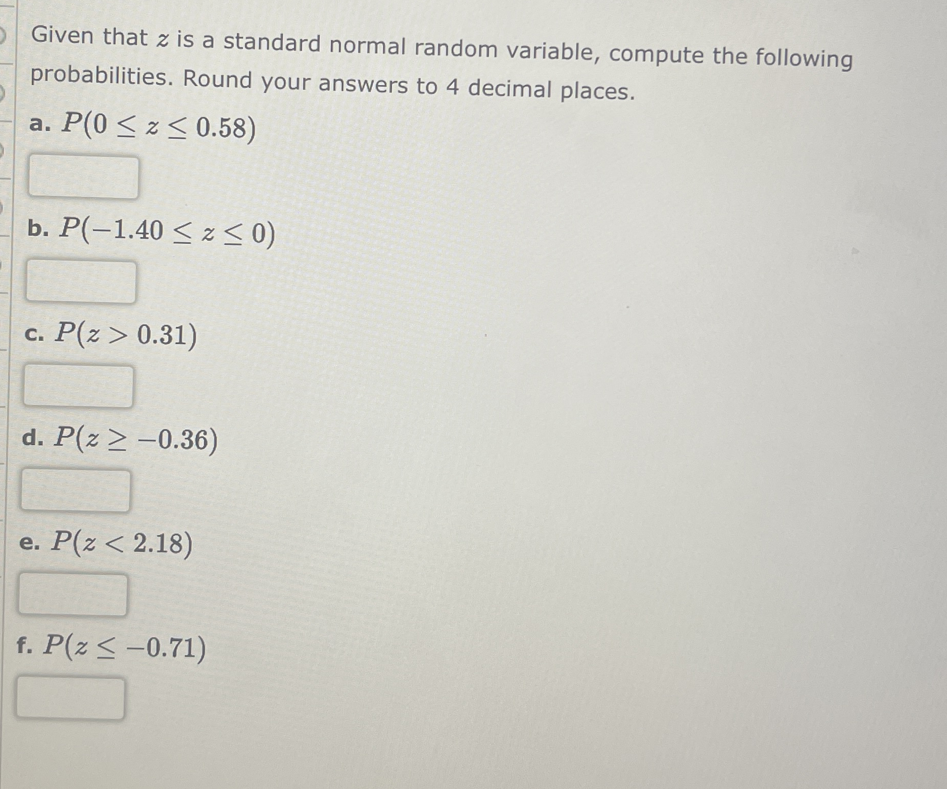 Solved Given that z ﻿is a standard normal random variable, | Chegg.com