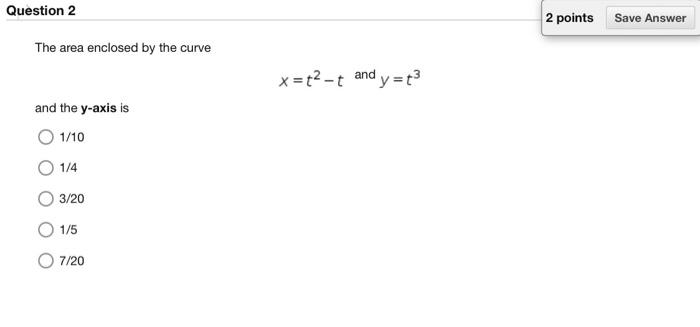 Solved The area enclosed by the curve x=t2−t and y=t3 and | Chegg.com