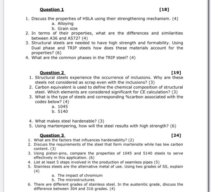 Solved 1. Discuss the properties of HSLA using their | Chegg.com