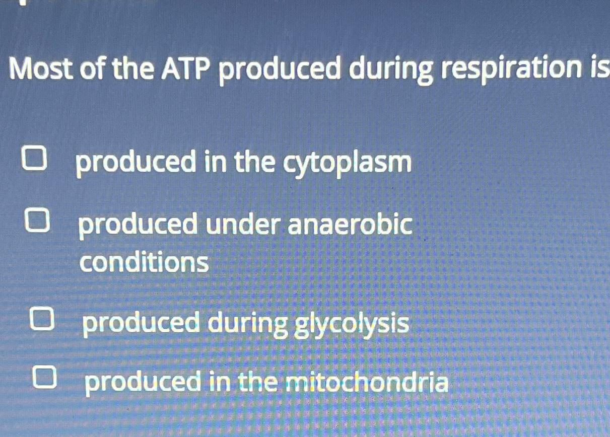 Solved Most of the ATP produced during respiration | Chegg.com