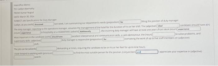 Interoffice Memo TO: Caitlyn Abernathy FROM: Kumar | Chegg.com