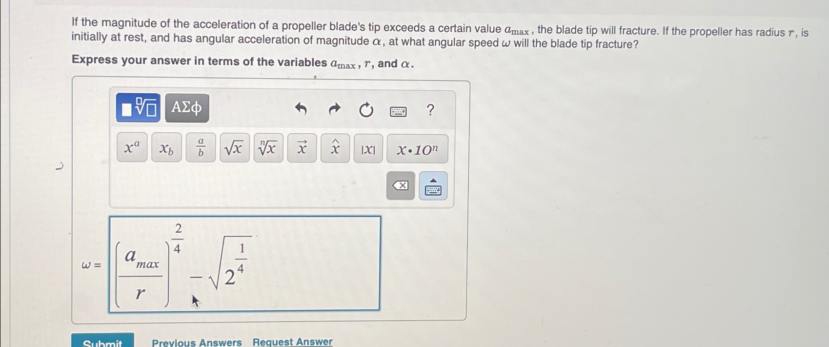 Solved If the magnitude of the acceleration of a propeller | Chegg.com