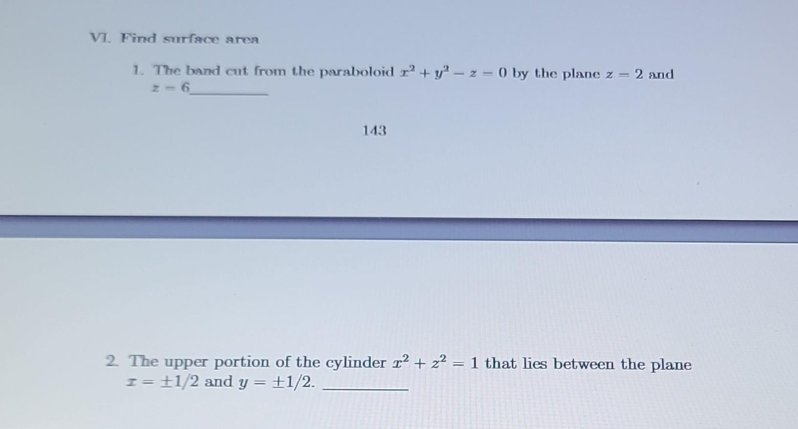 Solved 1. Find surface ares 1. The band cut from the | Chegg.com