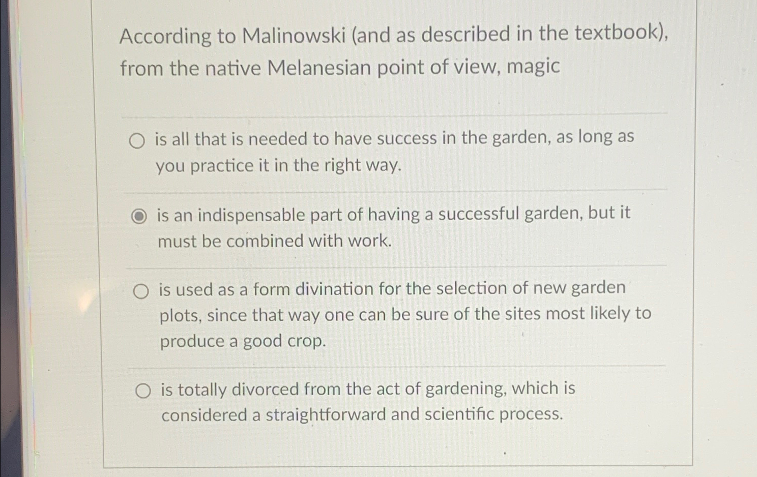 Solved According to Malinowski (and as described in the | Chegg.com