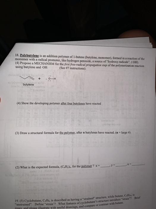 Solved 18. Polybutylene is an addition polymer of 1-butene | Chegg.com
