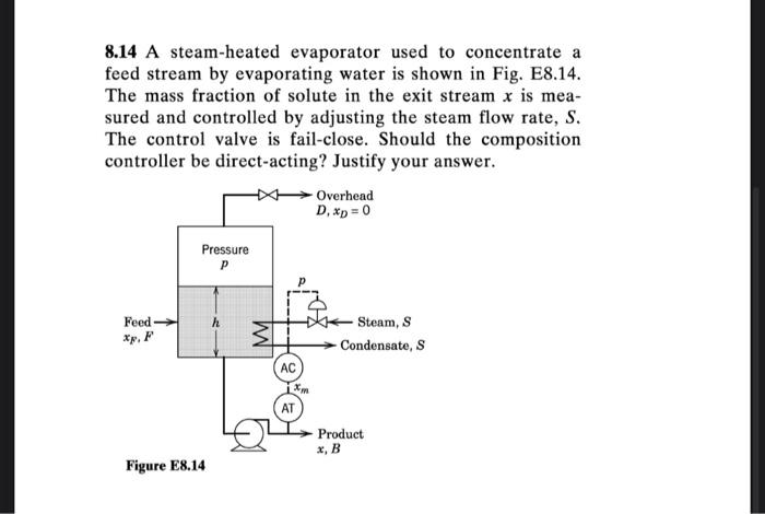 Solved 8.14 A steam-heated evaporator used to concentrate a | Chegg.com