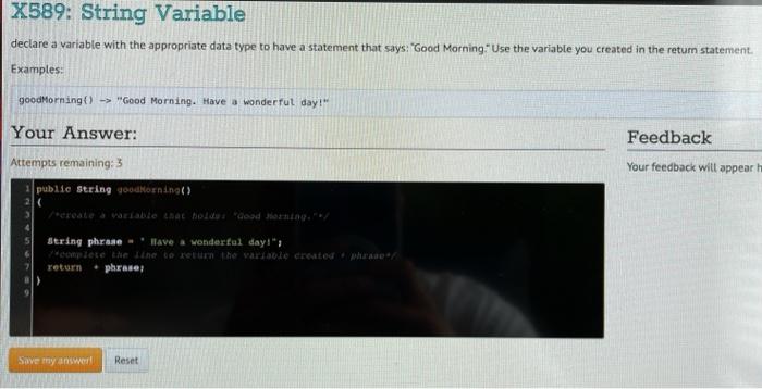 Solved X589: String Variable declare a variable with the | Chegg.com
