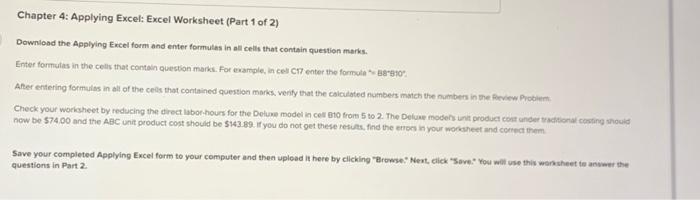 Solved Chapter 4: Applying Excel: Excel Worksheet (Part 1 of | Chegg.com Solved Chapter 4: Applying Excel: Excel Worksheet (Part 1 of | Chegg.com