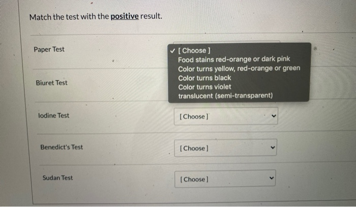 Solved Match the test with the positive result. Paper Test | Chegg.com