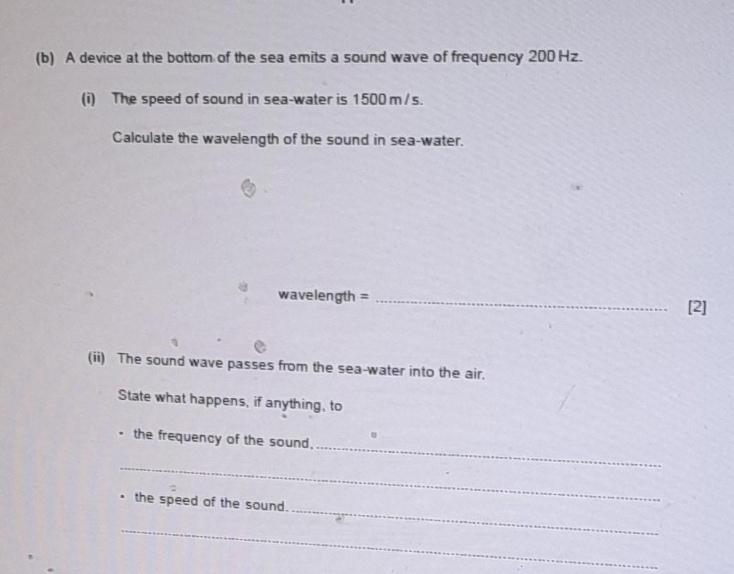 Solved (b) A device at the bottom of the sea emits a sound | Chegg.com