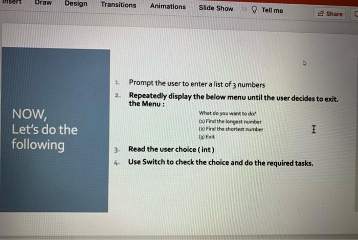 Solved Draw Design Transitions Animations Slide Show >> Tell | Chegg.com