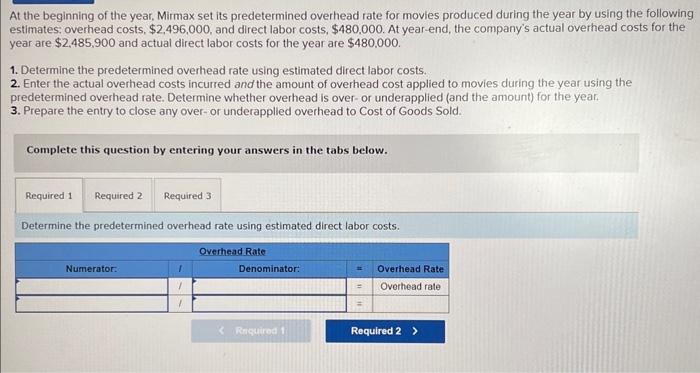 Solved At the beginning of the year, Mirmax set its | Chegg.com