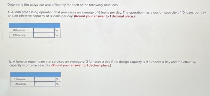 Solved Determine the utilization and efficiency for each of | Chegg.com