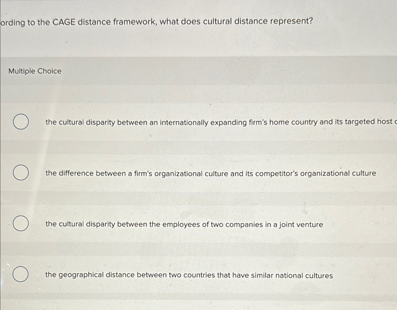 Solved ording to the CAGE distance framework, what does | Chegg.com