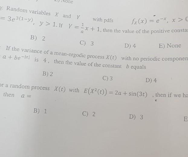Random variables X and Y with pdfs fX(x)=e−x,x>0 | Chegg.com