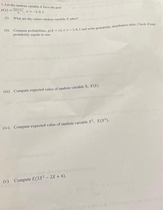 Solved p(x)=9(∣x∣+1)2,x=−1,0,1 (i). What are the values | Chegg.com