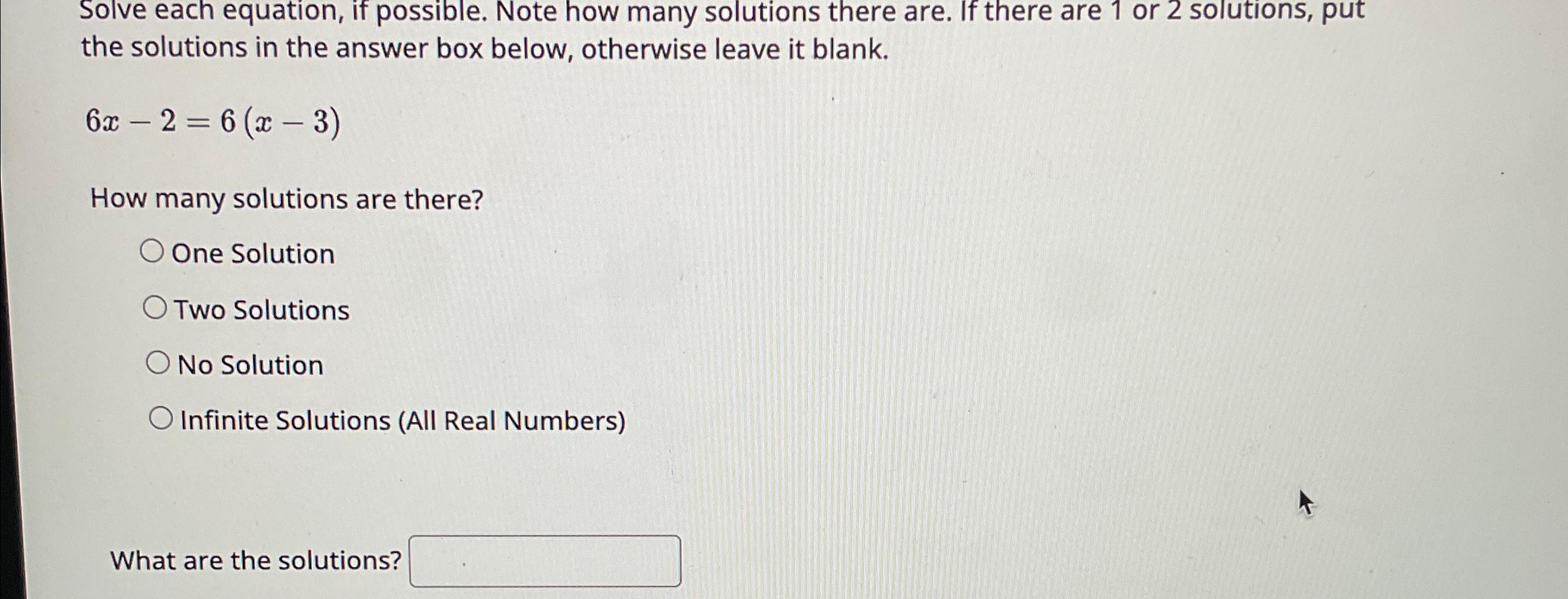 Solved Solve each equation, if possible. Note how many | Chegg.com