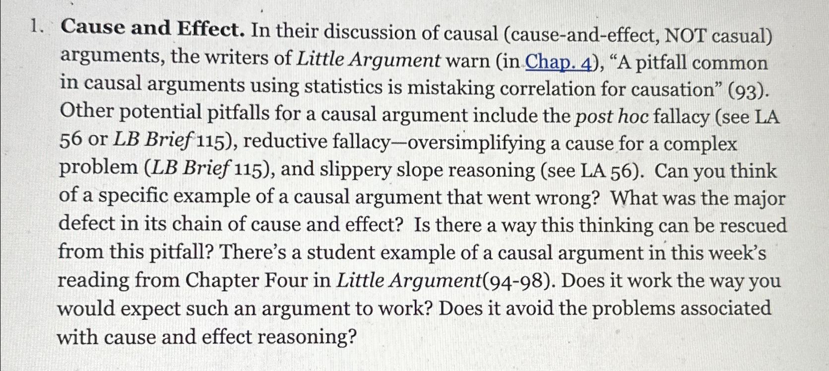 Solved Cause and Effect. In their discussion of causal | Chegg.com