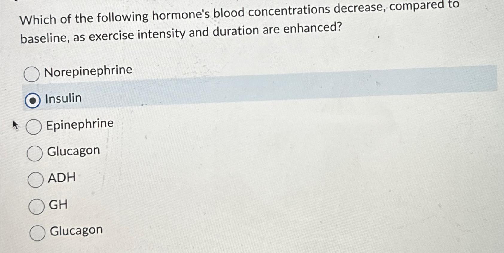 Solved Which of the following hormone's blood concentrations | Chegg.com
