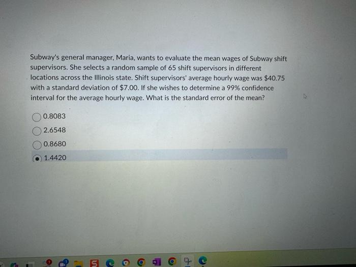 Solved Subway's general manager, Maria, wants to evaluate | Chegg.com
