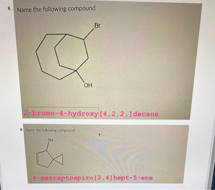 Solved Name the following compound SH no 4-mercapto spiro | Chegg.com