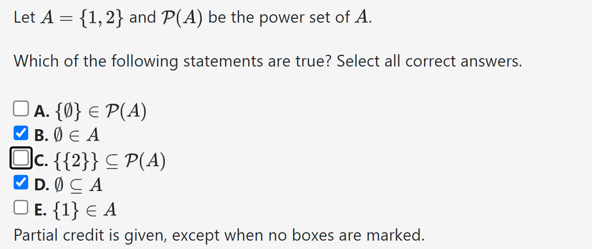 Solved Let A={1,2} ﻿and P(A) ﻿be the power set of A.Which of | Chegg.com