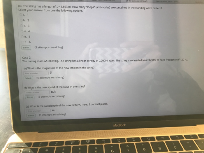 Solved standing waves on a string: fixed freq, variable | Chegg.com
