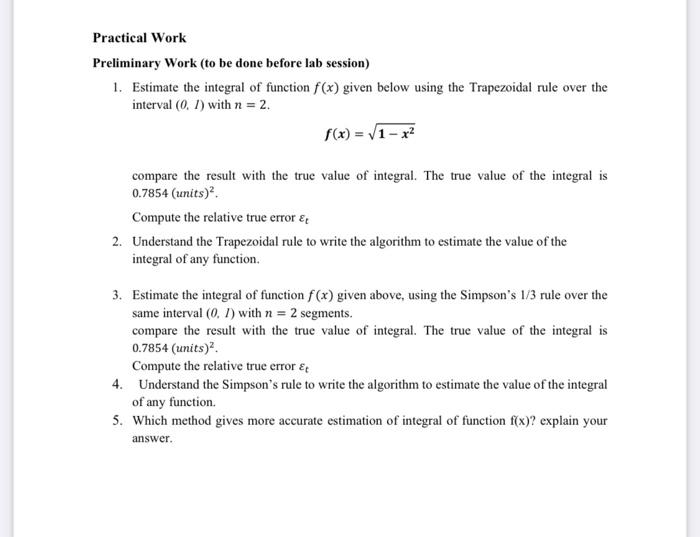 Solved Practical Work Preliminary Work (to be done before | Chegg.com