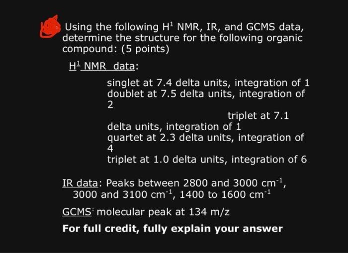 Solved Using the following H1 NMR, IR, and GCMS data, | Chegg.com