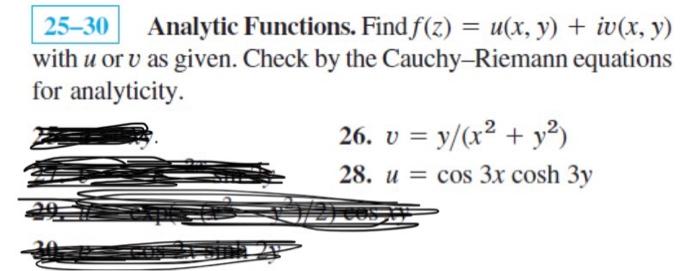 Solved = 25-30 Analytic Functions. Find f(x) = u(x, y) + | Chegg.com