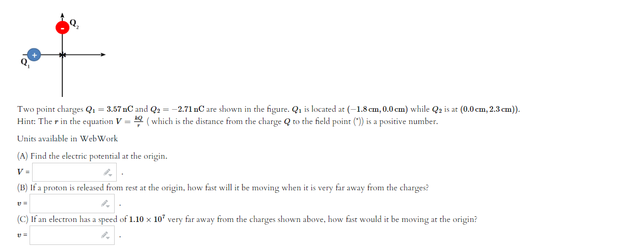 Solved Two point charges Q1=3.57nC ﻿and Q2=-2.71nC ﻿are | Chegg.com