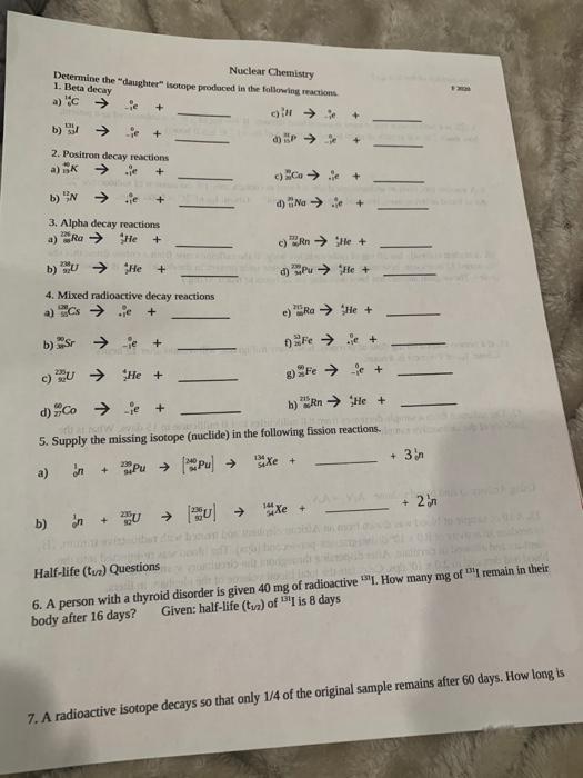 Solved Nuclear Chemistry Determine the daughter isotope | Chegg.com