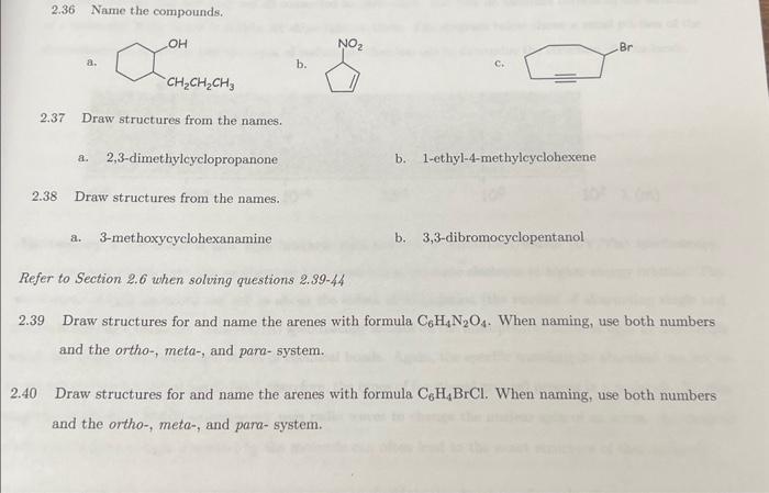 Solved 2.36 Name the compounds. b. 2.37 Draw structures from | Chegg.com