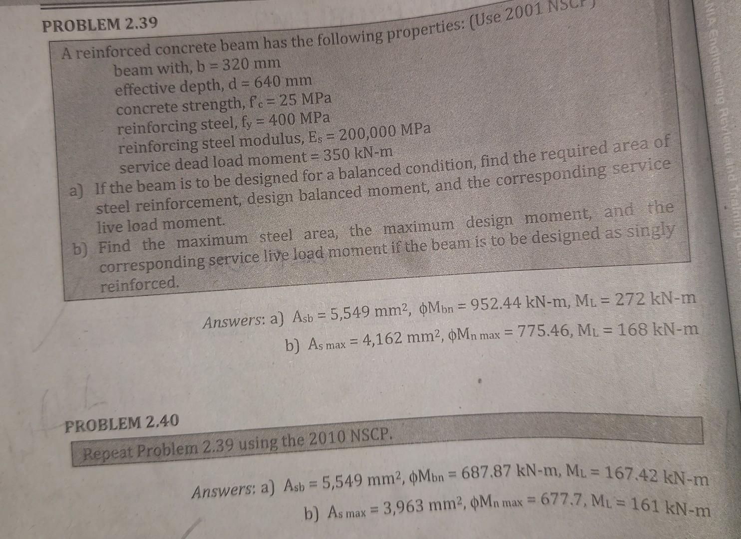 Solved PROBLEM 2.39 A reinforced concrete beam has the | Chegg.com