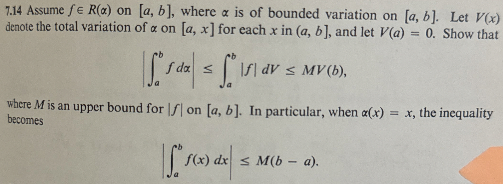 Solved 7.14 ﻿Assume finR(α) ﻿on a,b, ﻿where α ﻿is of bounded | Chegg.com