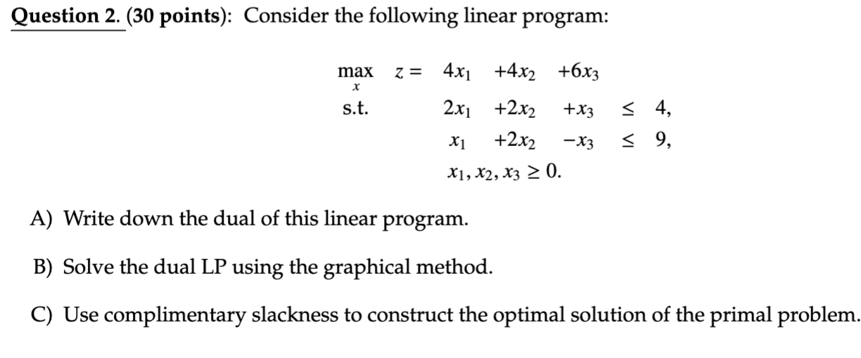 Solved Consider the following linear program:maxx z | Chegg.com