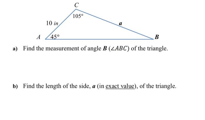 Solved a) Find the measurement of angle B(∠ABC) of the | Chegg.com