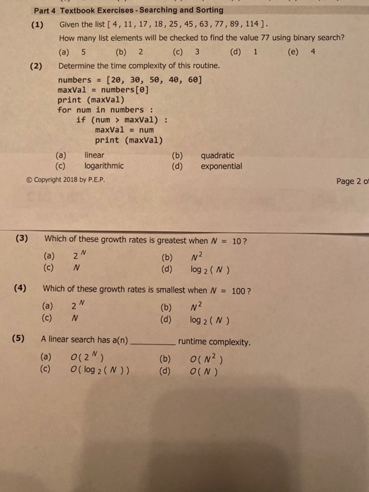 Solved Part 4 Textbook Exercises - Searching and Sorting | Chegg.com