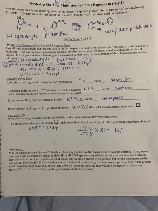 Solved du 122 Write-Up Sheet for Multi-step Synthesis | Chegg.com